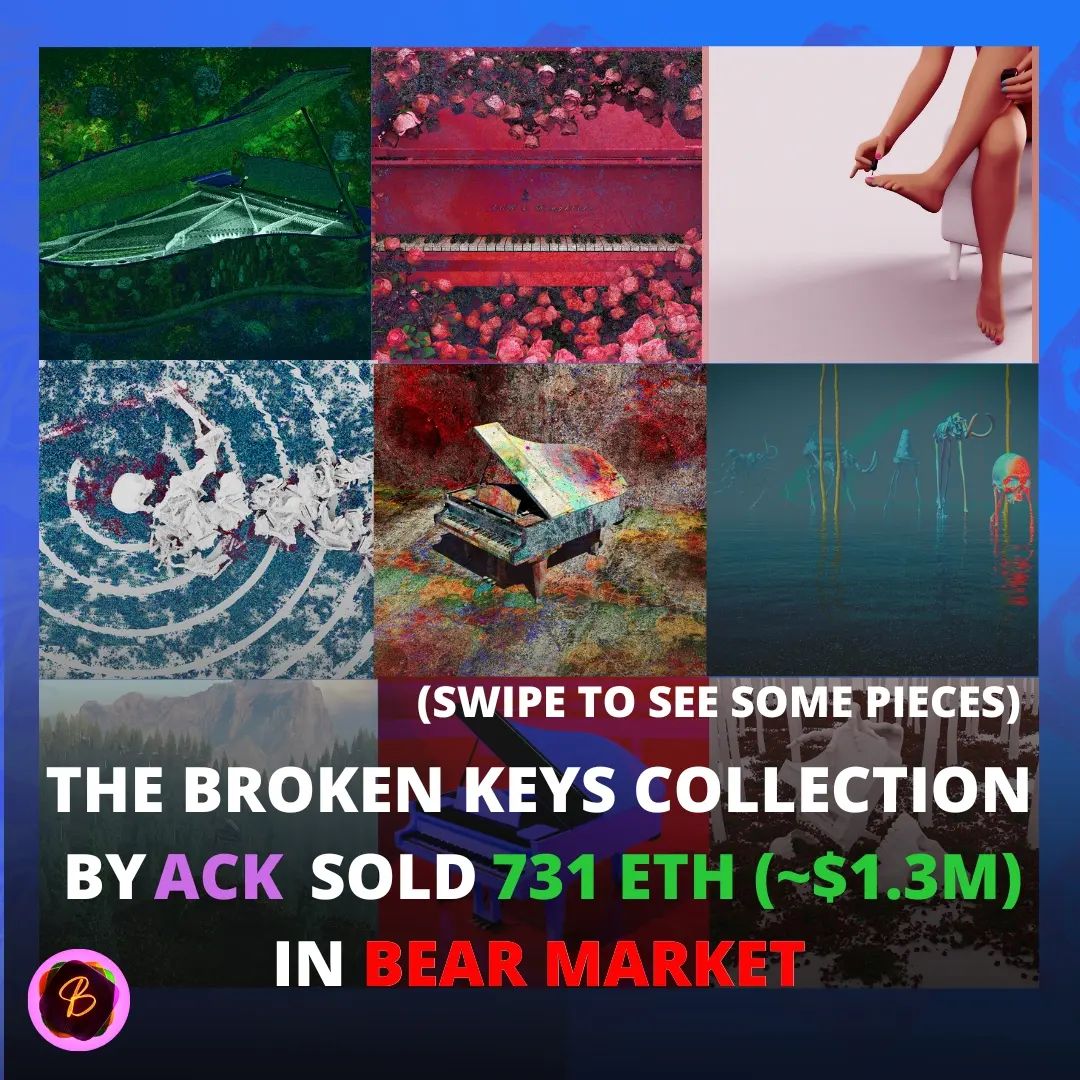 “The Broken Keys” collection by ACK sold 731 ETH (~$1.3m) in a 24h ...